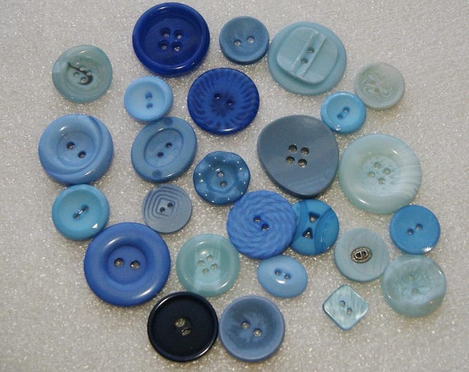 25 Blue Buttons, Blue Mix Button Collection, Sewing, Crafting Jewelry ...