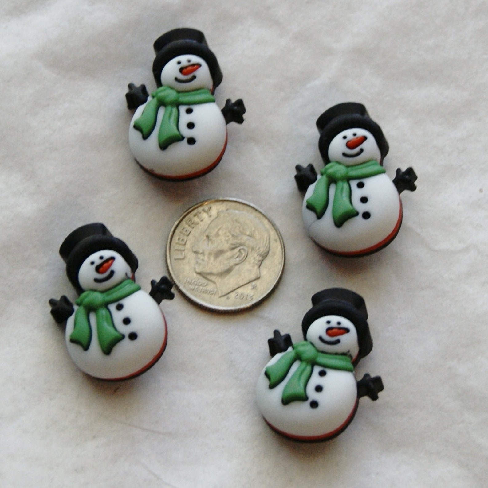 4 Snowman Buttons, Green Scarf Christmas Buttons, Shank Back Snowman ...