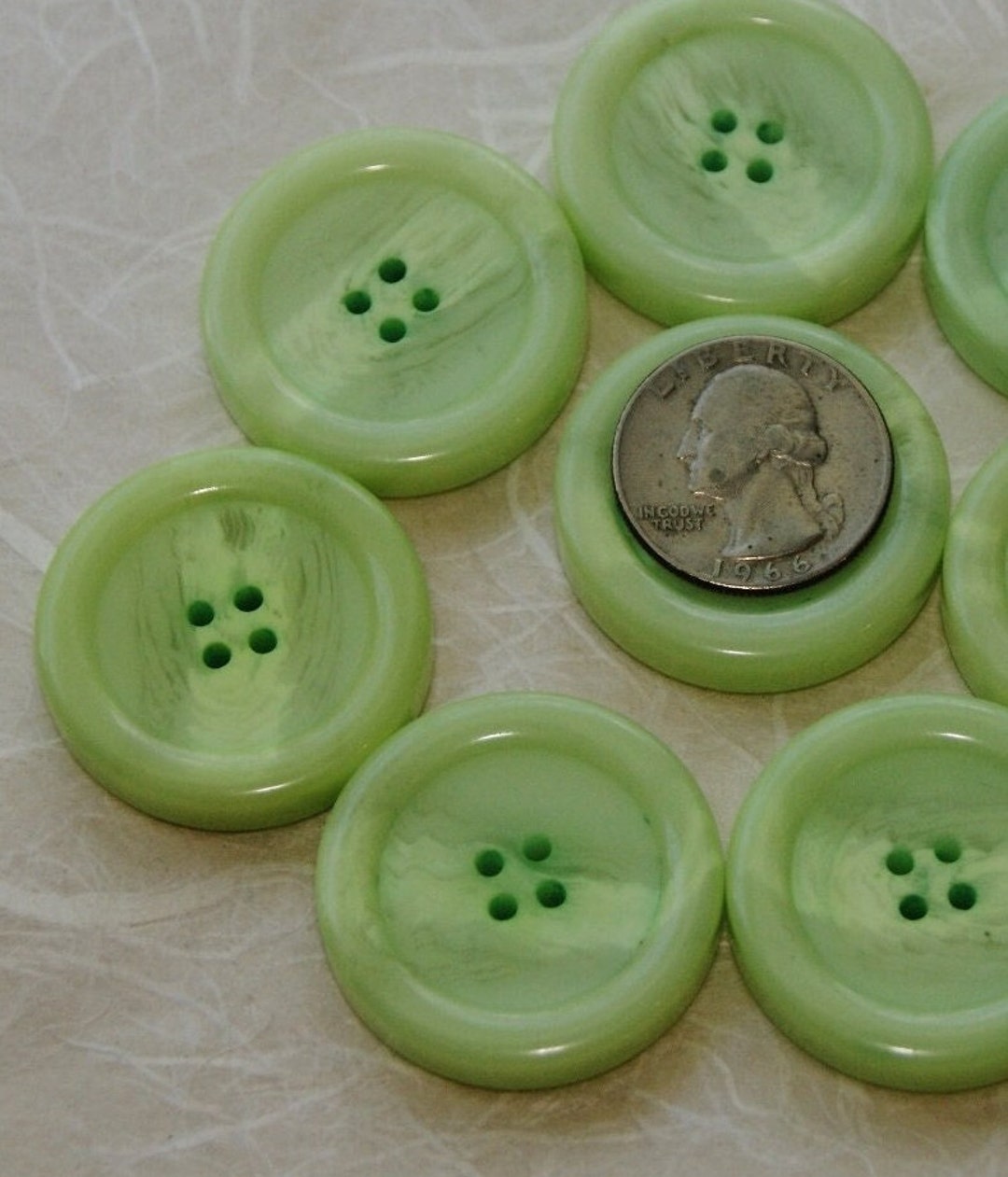 4 Buttons, 1 3/8" Mint Green Matching Buttons, 4 Hole Light Striping ...