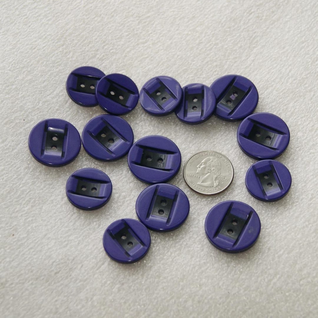 14 Purple Buttons, 1" - 7/8", 2 Hole Black Tab Design Matching Buttons ...