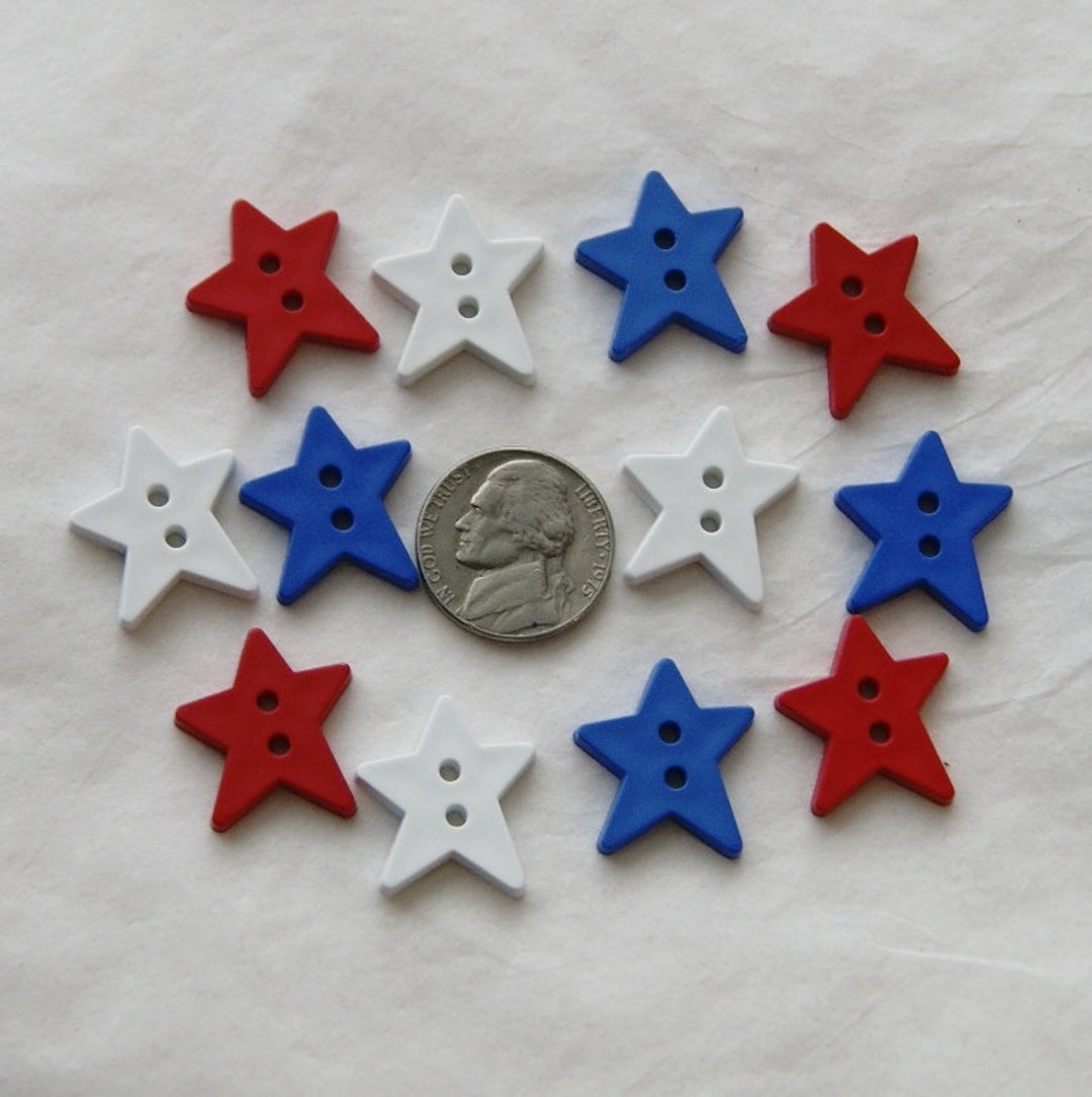 12 Star Buttons 7/8" Buttons Red White Blue Star Buttons, Whimsy ...