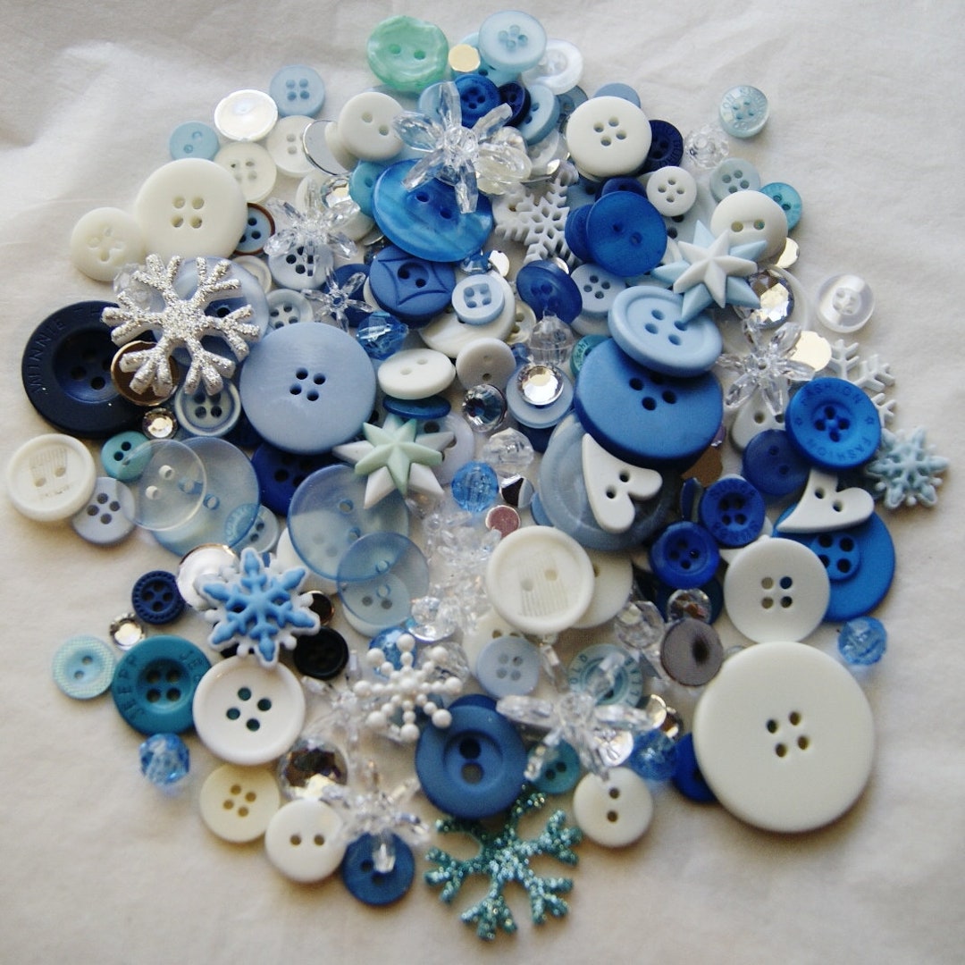 150 Buttons and Embellishments, Blue Winter Mix, Art Buttons , Crafting ...