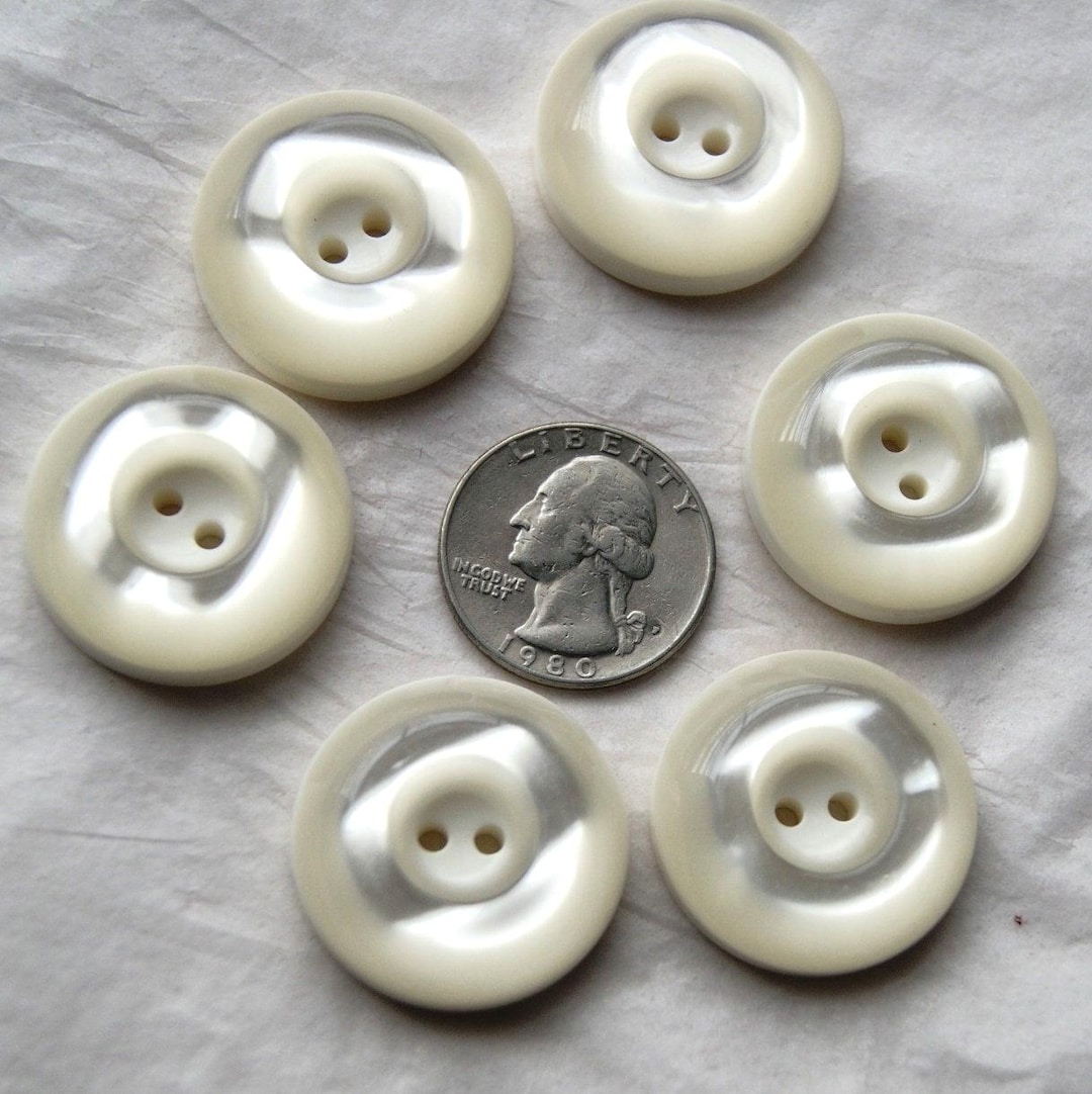 6 White Buttons Deep Faced 1 1/8" Thick Buttons Crafting Jewelry ...
