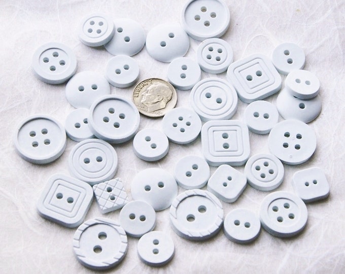 35 White Buttons, Mix of Size and Designs, Round and Square, Sewing ...
