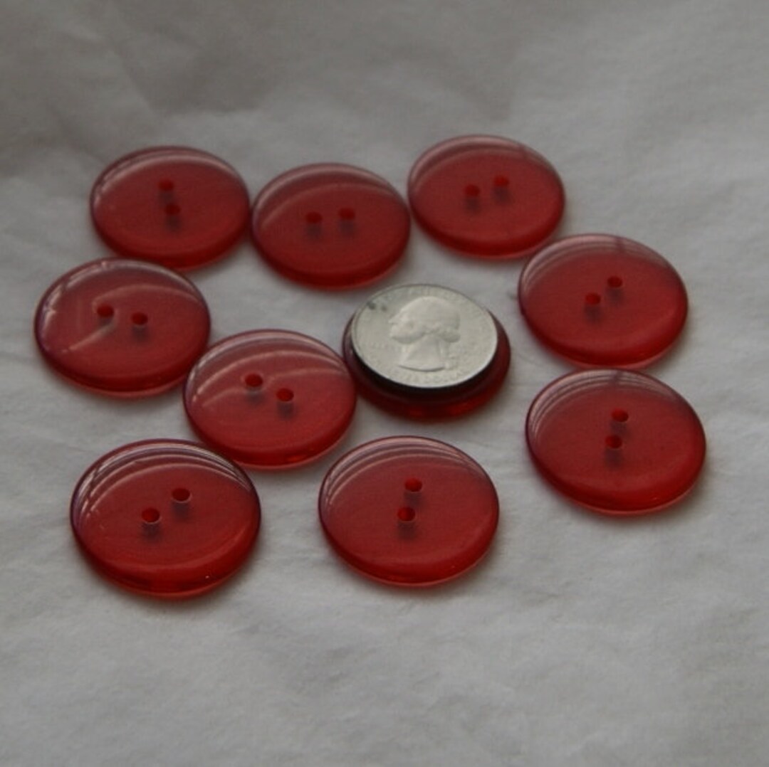 8 Clear Red Buttons, 1 1/8" Bright Red Clear Buttons, Sewing, Crafting ...