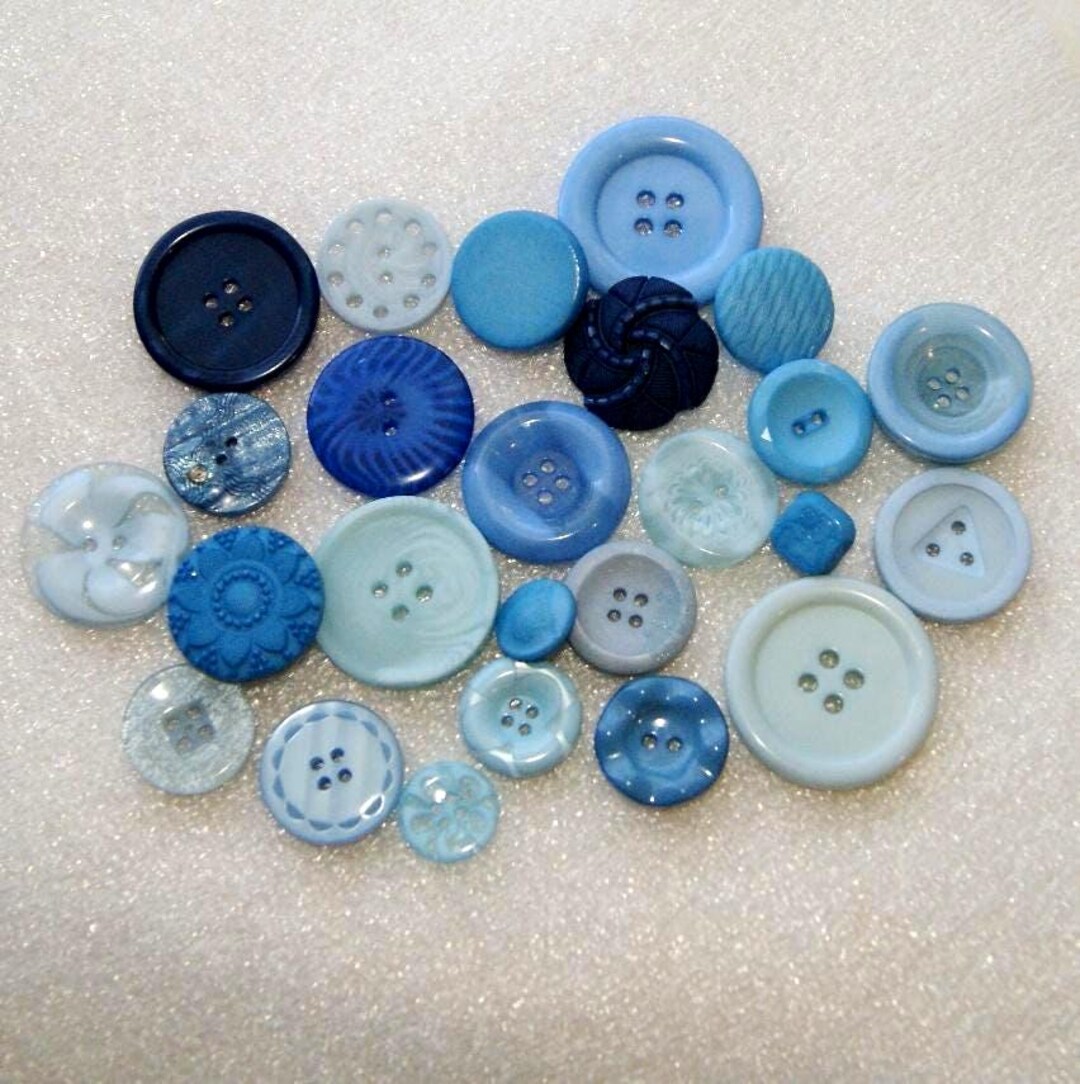 25 Blue Buttons, Blue Mix Button Collection, Sewing, Crafting Jewelry ...