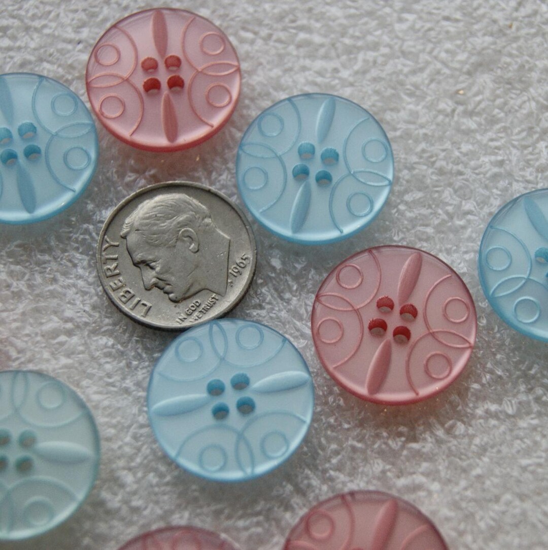 10 Blue and Pink Embossed Buttons, 3/4", 4 Hole Matching Buttons (SB ...