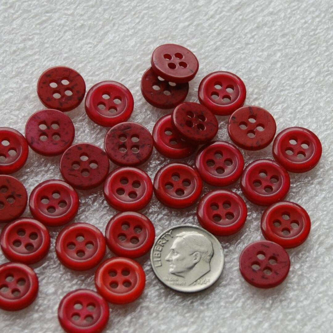 30 Red Buttons, Shiny Pearled Buttons, 1/2", 4 Hole, Speckled Back ( SB ...