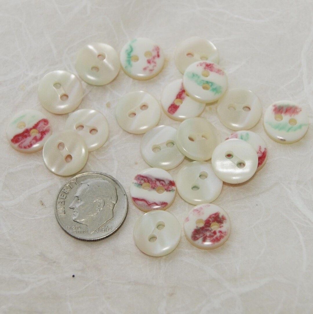 20 White Buttons, 7/16" Pearled Matching Buttons, Green and Red Colors ...
