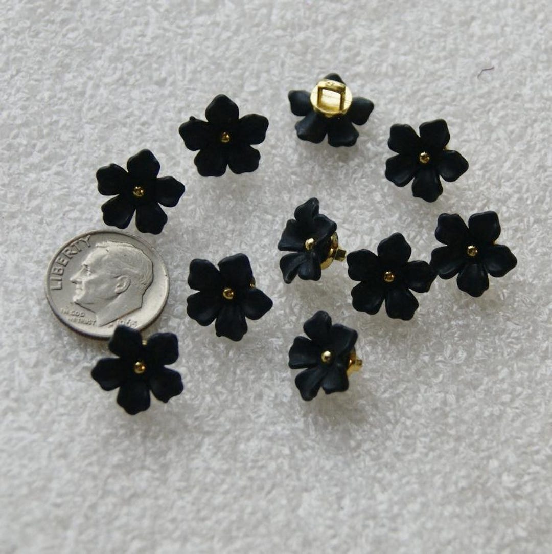 10 Black Flower Button Shank Back Buttons, 5 Petal 1/2" Matching ...