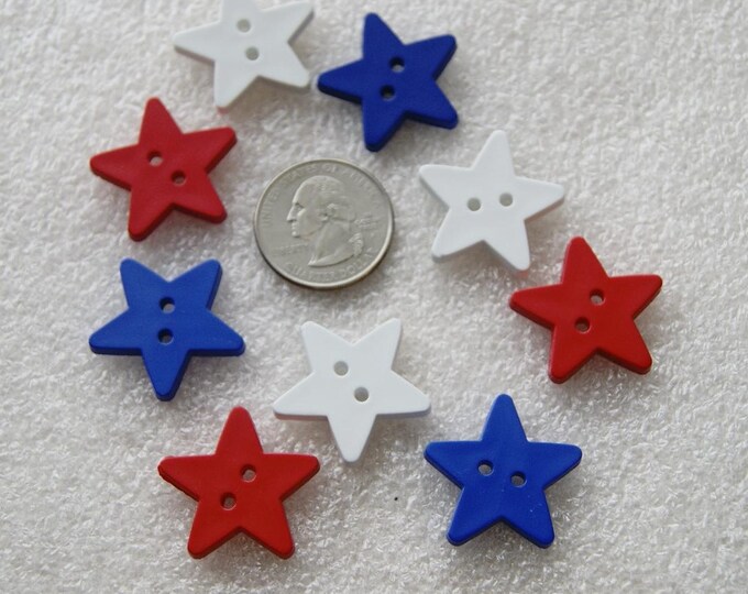 9 Star Buttons 1" Buttons Red White Blue Patriotic Star Buttons Craft ...