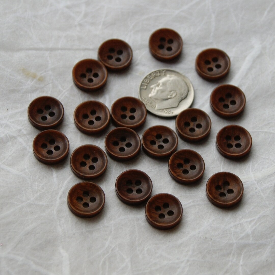 19 Brown Buttons, 7/16" Buttons, 4 Hole, Concave Matching Buttons ( SB ...
