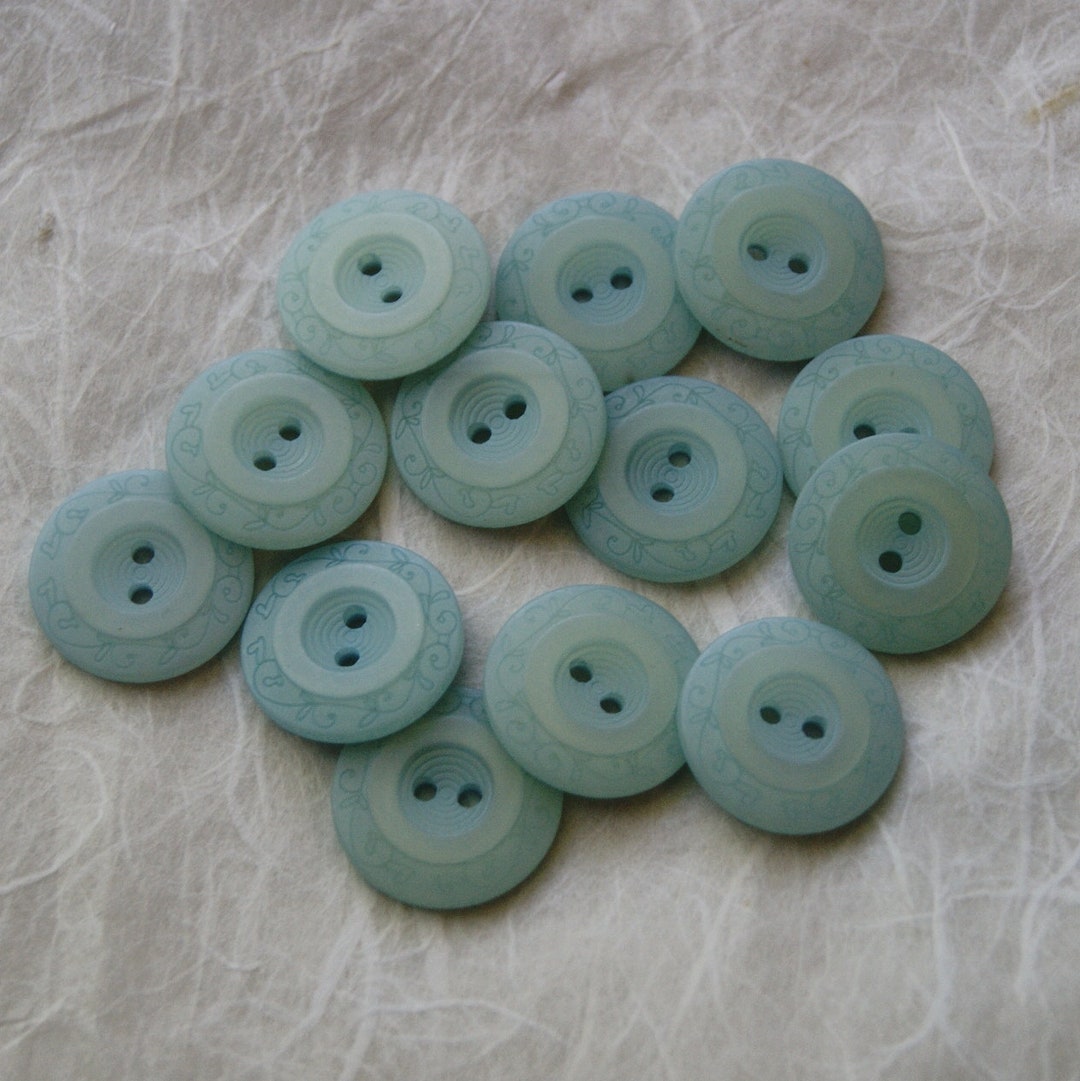 10 Blue Buttons, 7/8" 2 Hole, Embossed Designed Rim, Matching Buttons ...