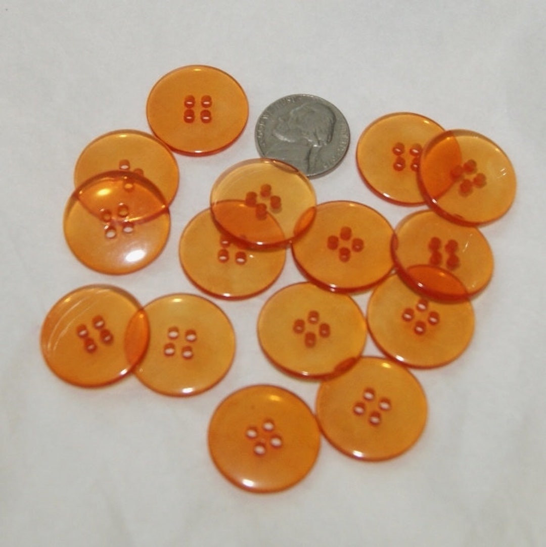 15 Buttons, Bright Orange Buttons Clear 7/8" Buttons, 4 Hole Sewing ...