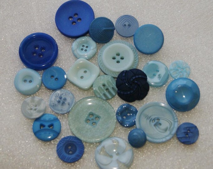 25 Blue Buttons, Blue Mix Button Collection #2, Sewing, Crafting ...