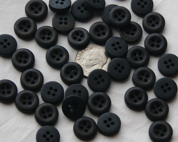 40 Black Buttons, Matte Black Buttons 7/16" , 4 Hole Sewing Button ...