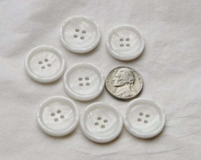 7 White Buttons 7/8" Buttons, Pearled White, 4 Hole Rimmed Crafting ...