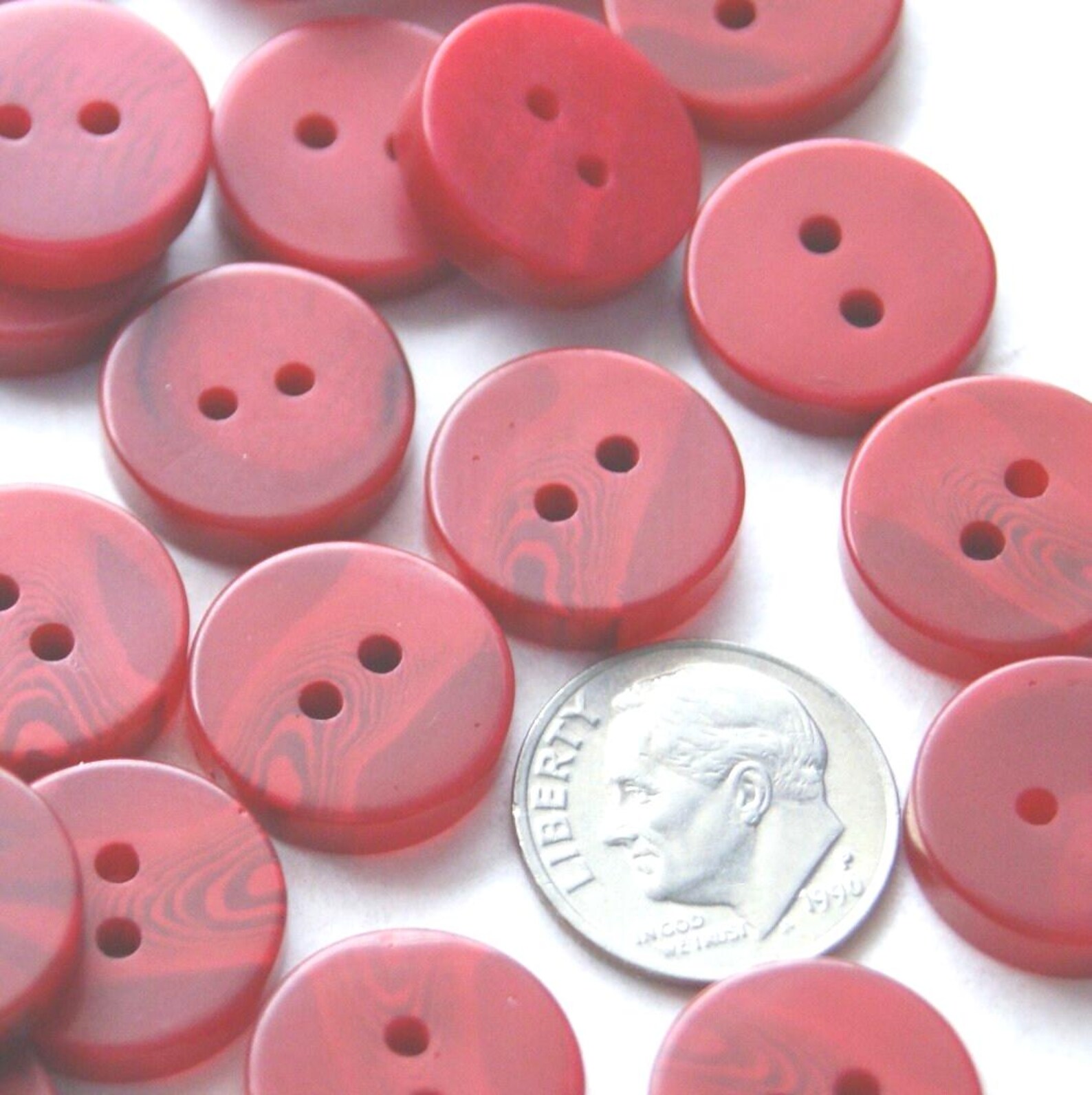 30 Red Buttons, Two Tone, 9/16" Wafer Style Buttons, Flat Both Sides ...