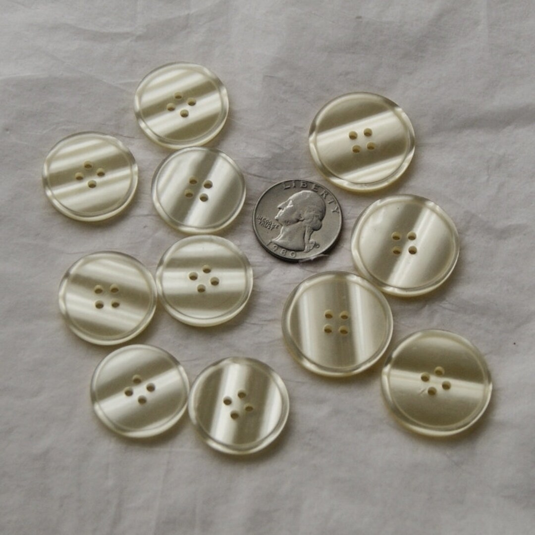11 Buttons , Pearled Ivory White Buttons, 2 Size in Pack, 4 Hole Rimmed ...