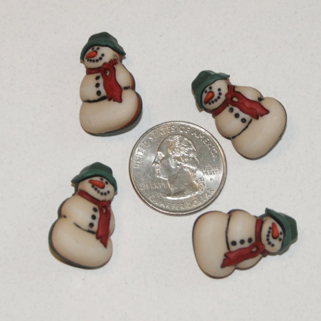 4 Snowman Buttons, Christmas Buttons, Primitive Look Shank Back Snowman ...