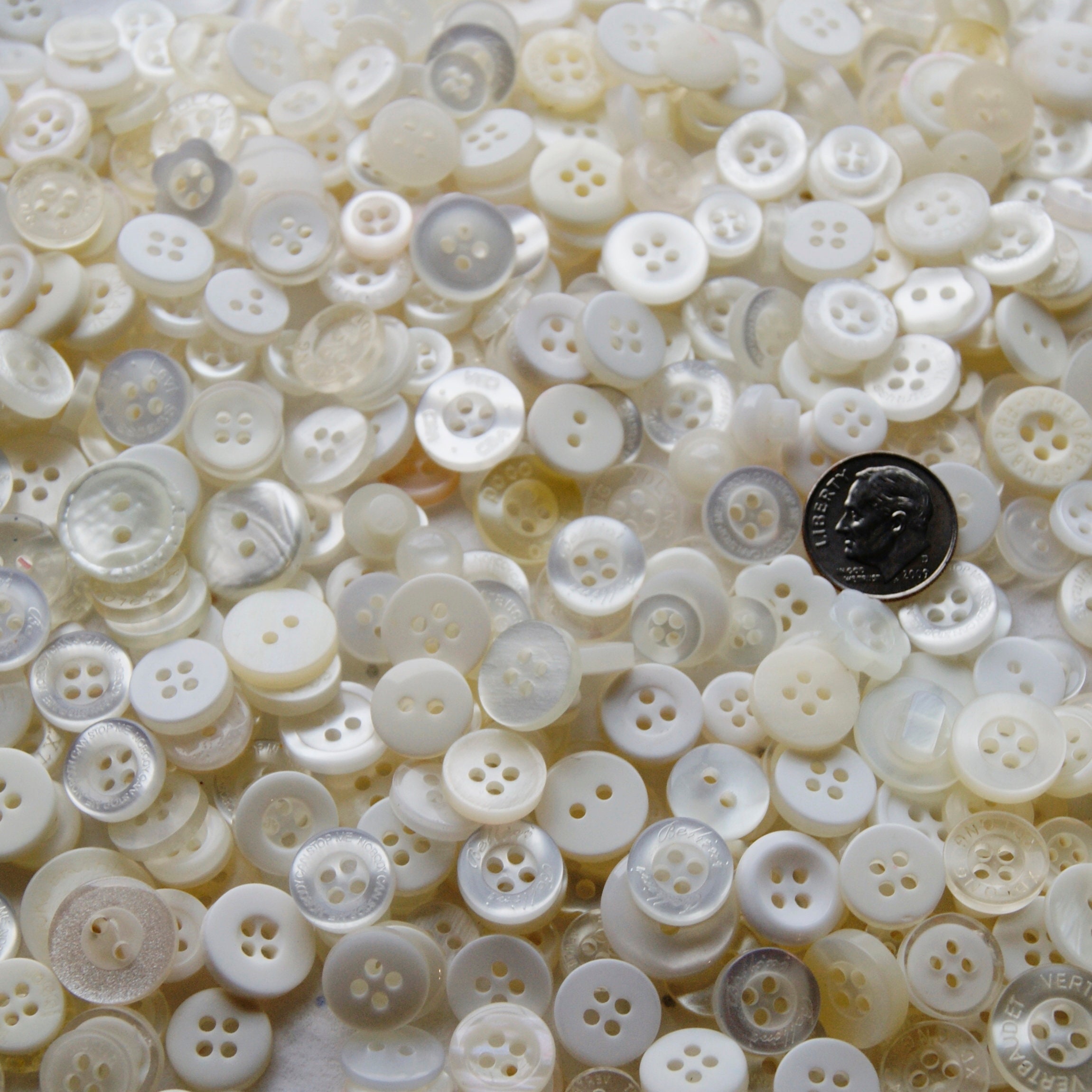500 White Buttons SMALLS, Mixed Pearl White, Bright White, off Whites ...
