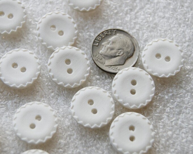 15 White Buttons 5/8" Buttons, 2 Hole, Scalloped Rim Matching Buttons ...