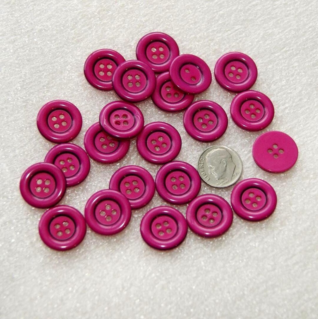22 Pink Buttons, 11/16", 4 Hole, Bright Pink With Inner Black Rim ...