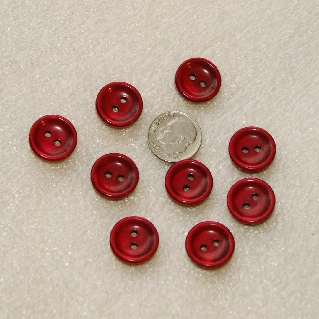 9 Red Buttons, 5/8" Deep Ruby Red Matching Buttons, 2 Holes Sewing ...
