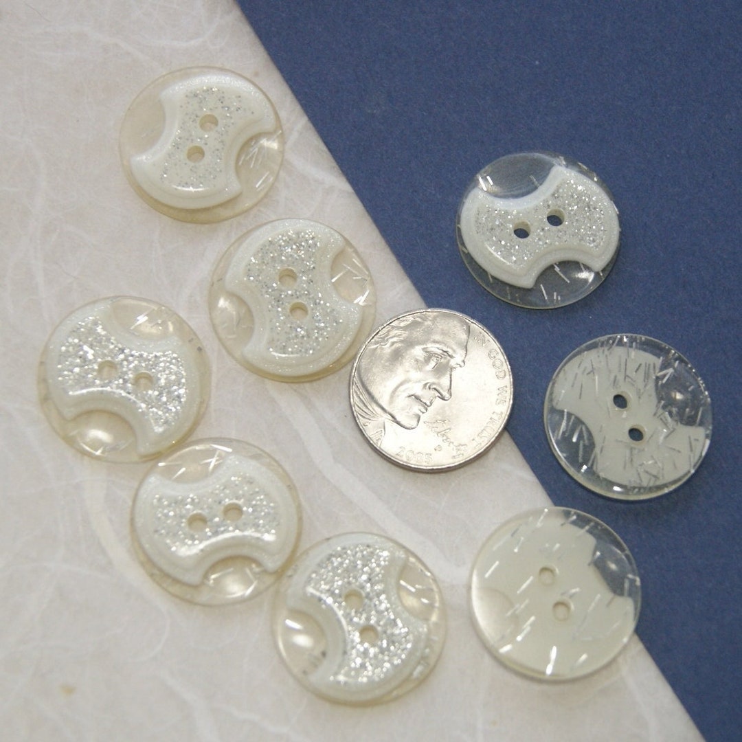 8 Glittering White Buttons, 7/8 Tinsel and Glitter Buttons, Sewing ...