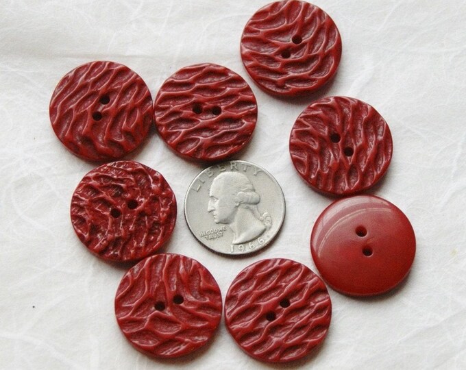 7 Red Buttons, Crinkle Surface Buttons 1" , 2 Hole Sewing Crafting ...