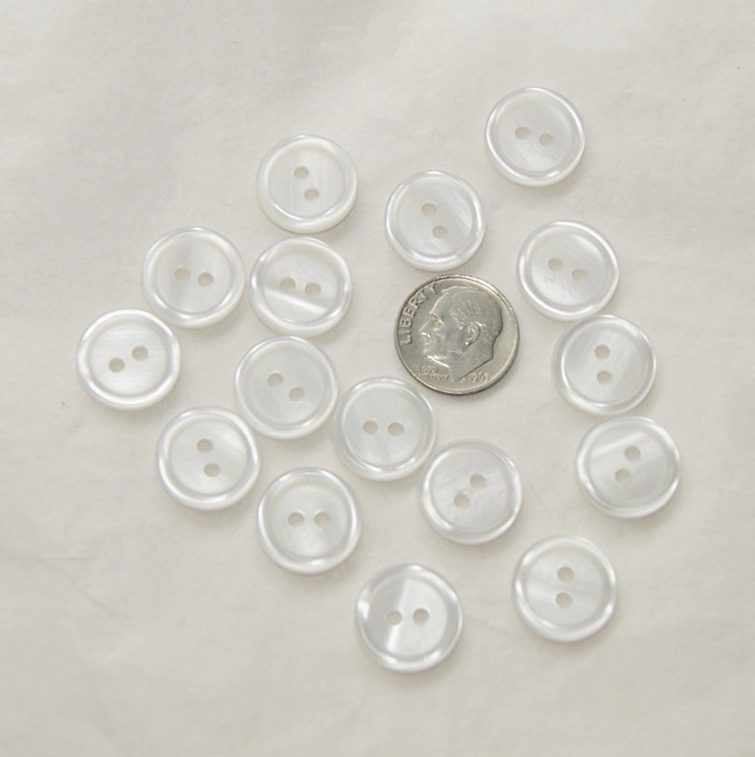 20 White Buttons, Pearled White 9/16", 2 Hole Sewing, Jewelry Create ...