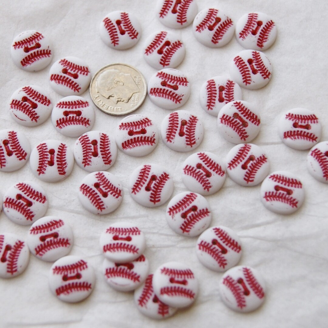 6 Baseball Buttons, 1/2", Sport Ball, Two Hole Sew Through Scrapbook ...