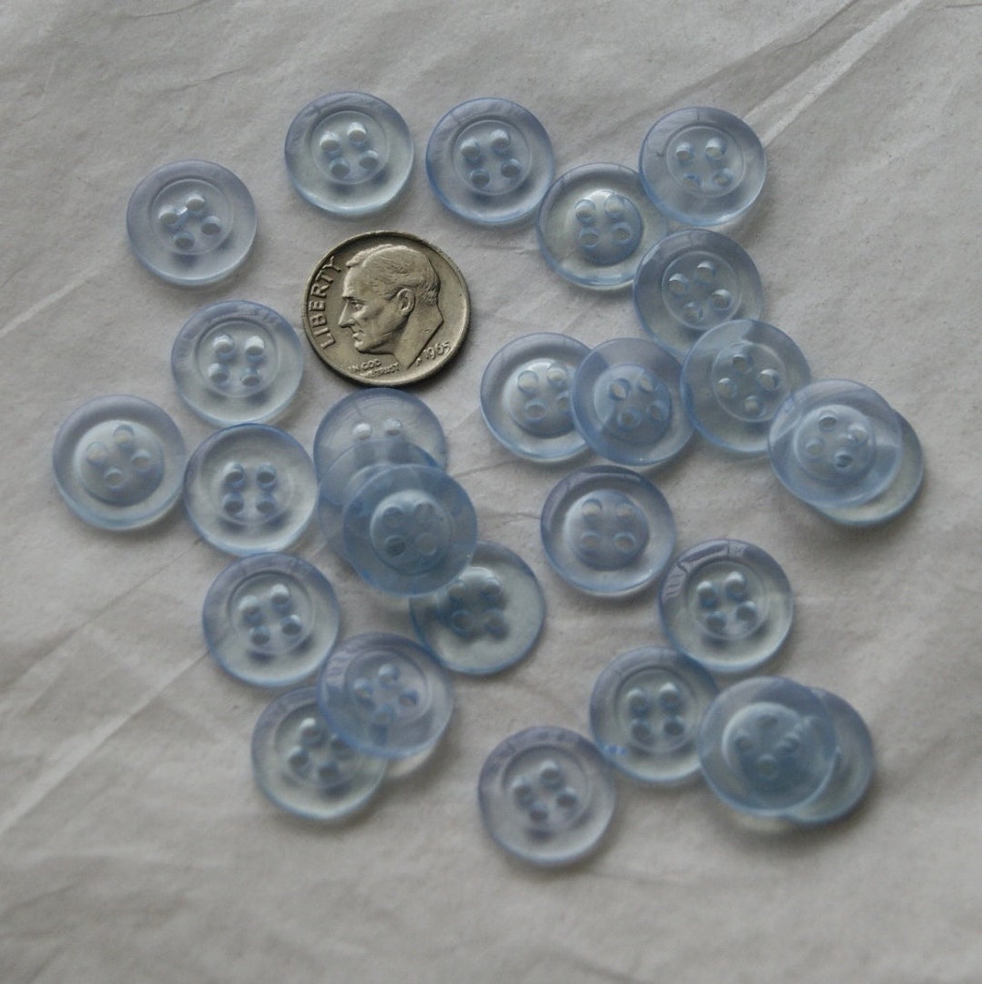 25 Blue Buttons, 9/16" Clear Buttons, 4 Hole , Slope Rim, Sewing ...