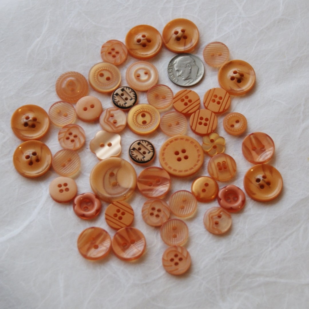 45 Buttons, Collection of Sizes, Shapes and Patterns, Coral Orange ...