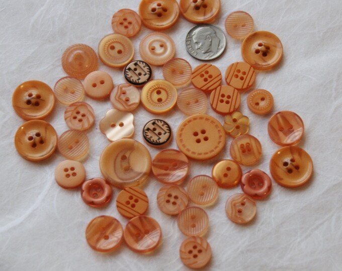 45 Buttons, Collection of Sizes, Shapes and Patterns, Coral Orange ...