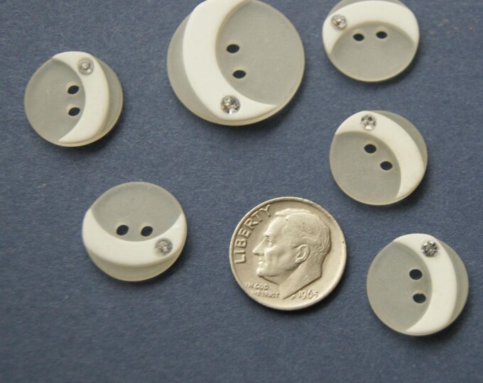 6 White Buttons, Crescent Moon With Gem Stone, Two Hole (SB 572) - Etsy