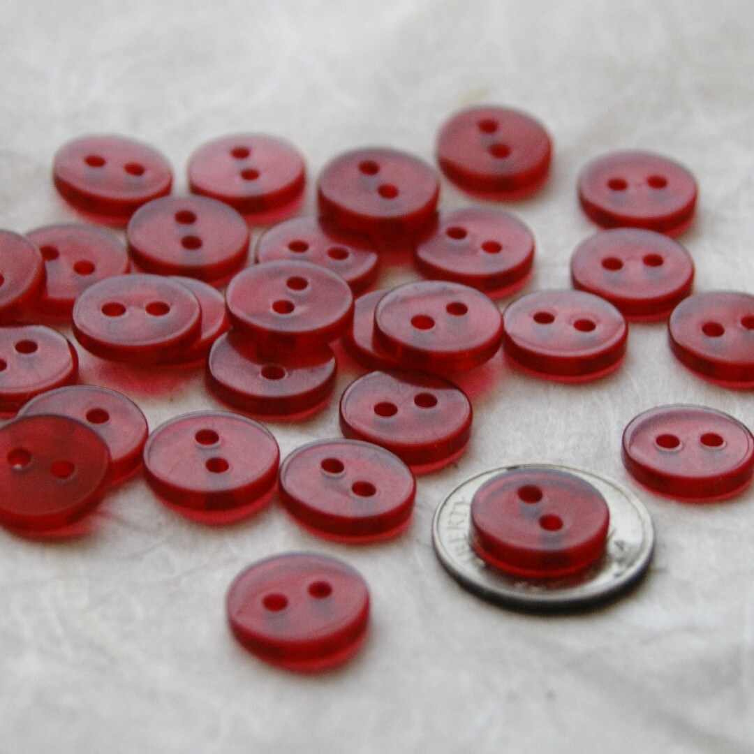 30 Clear Buttons, 7/16" Clear Red Buttons, 2 Holes, Sewing, Crafting ...