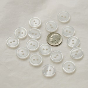 20 White Buttons, Pearled White 9/16, 2 Hole Sewing, Jewelry Create EE ...
