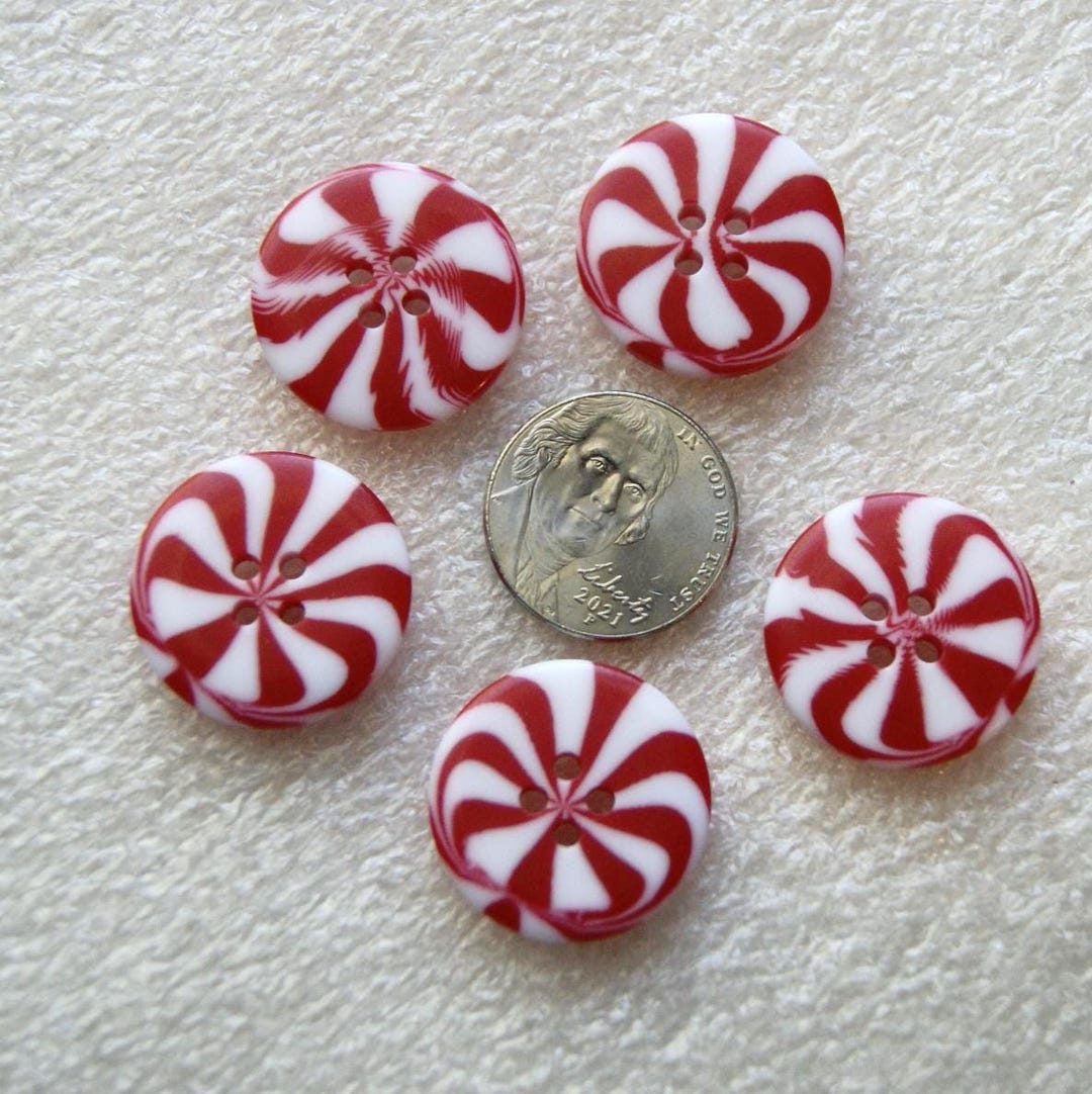 5 Buttons, 7/8" Red Peppermint Candy Look Matching Buttons, 4 Hole ...