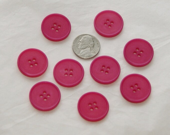 9 Hot Pink Buttons, Bright Pink, 7/8" 4 Hole Buttons, Crafting ...
