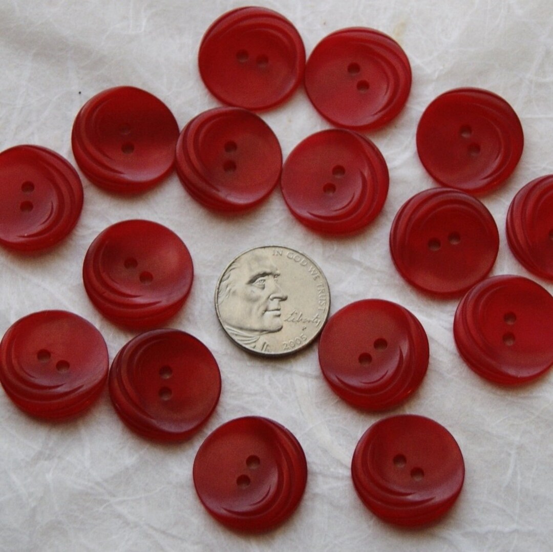 16 Red Buttons, 7/8 Bright Red Shiny Pearled Matching Buttons, Sewing ...
