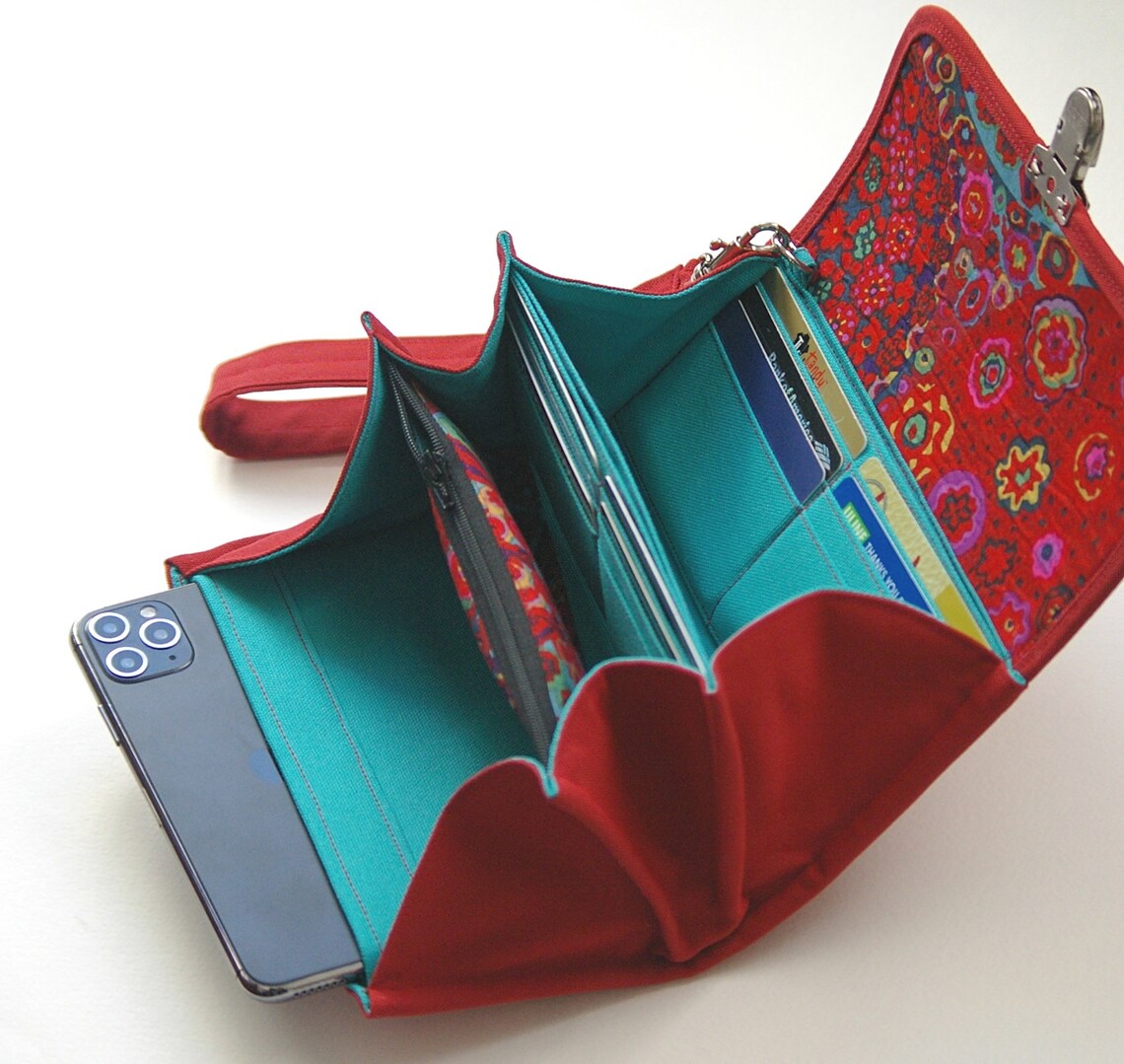 Red wallet clutch Roomy big wallet for passport phone and | Etsy