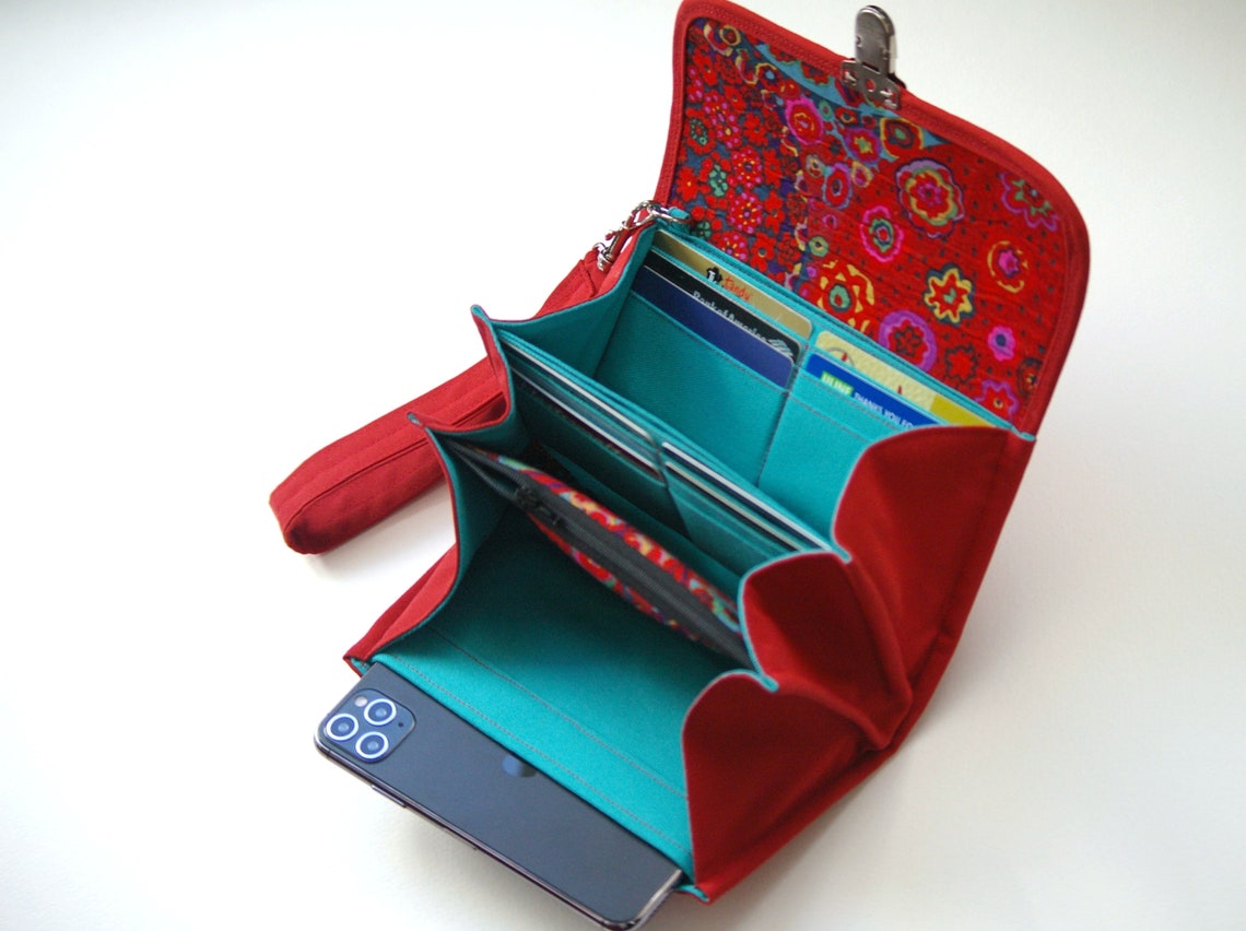 Red wallet clutch Roomy big wallet for passport phone and | Etsy