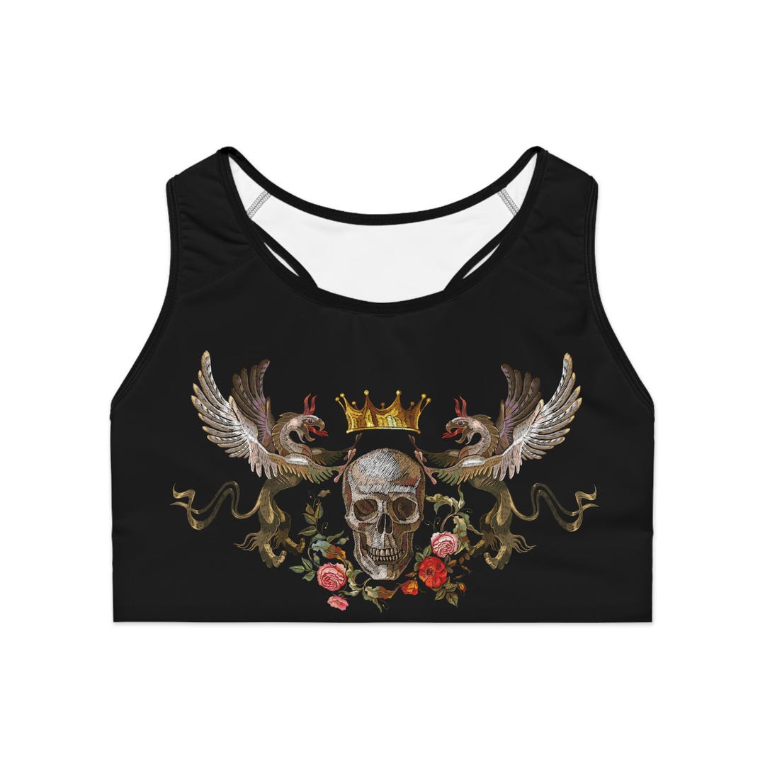 Biluxi Regalia, Sports Bra With Tattoo Skull Art Design - Etsy