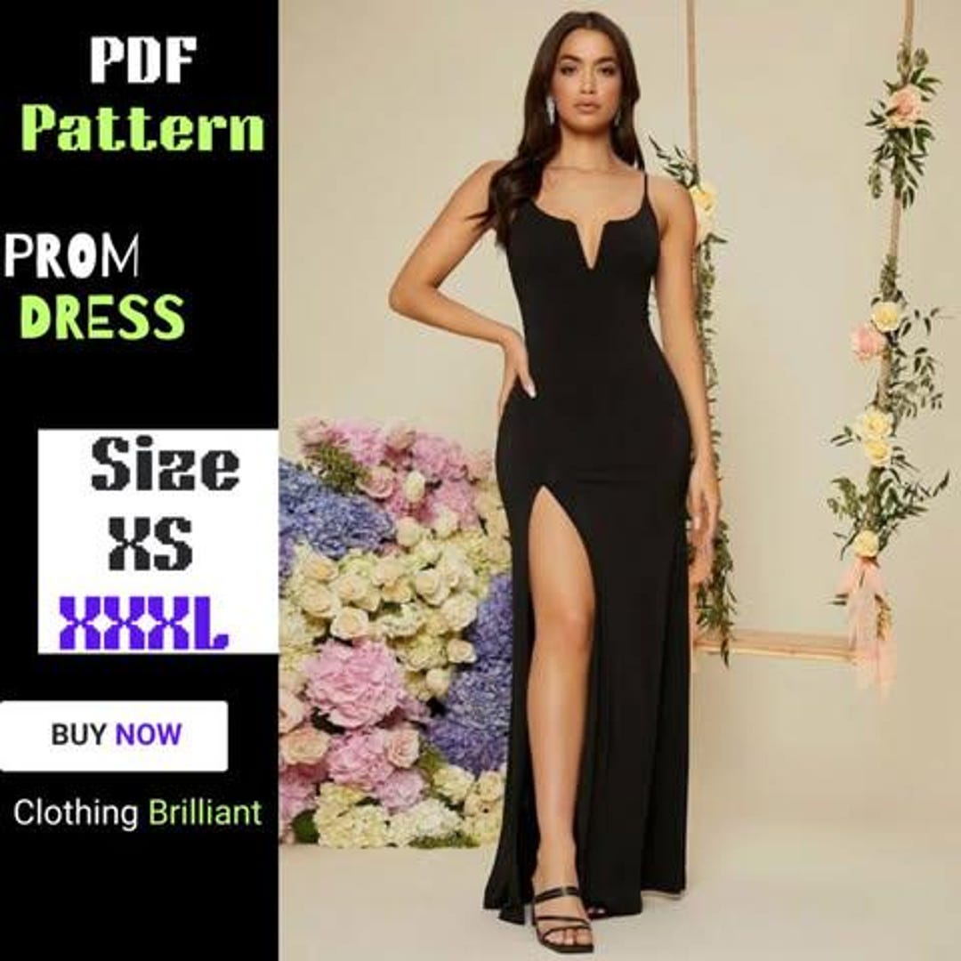 Women Prom Dress Pattern - Slit Dress Pattern - Backless Dress - Women ...