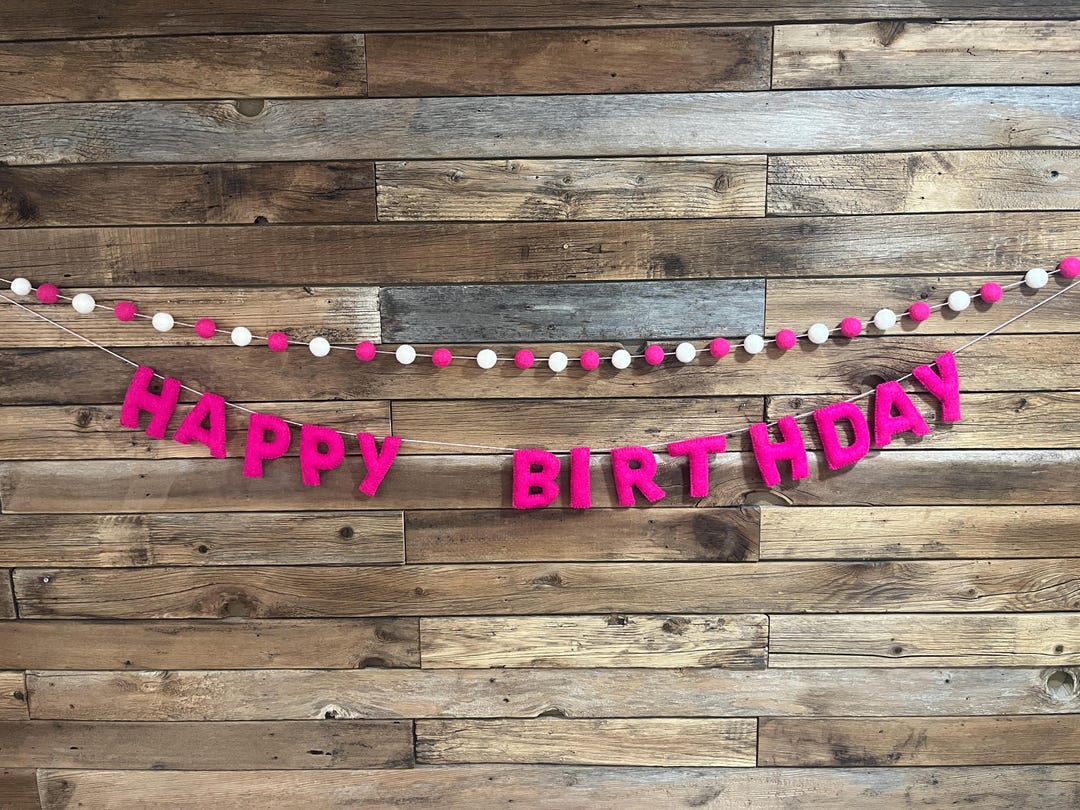 Hot Pink Felt Happy Birthday Garland - Handmade Wool Party Decor - Etsy