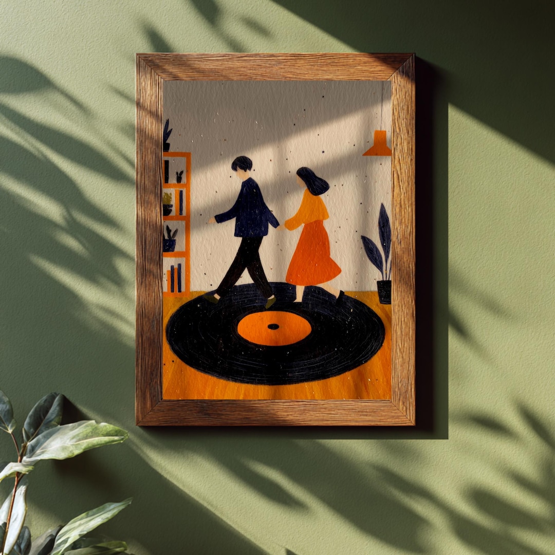Music Lover Art Print, Record Poster, Faceless Couple Portrait, Walking ...