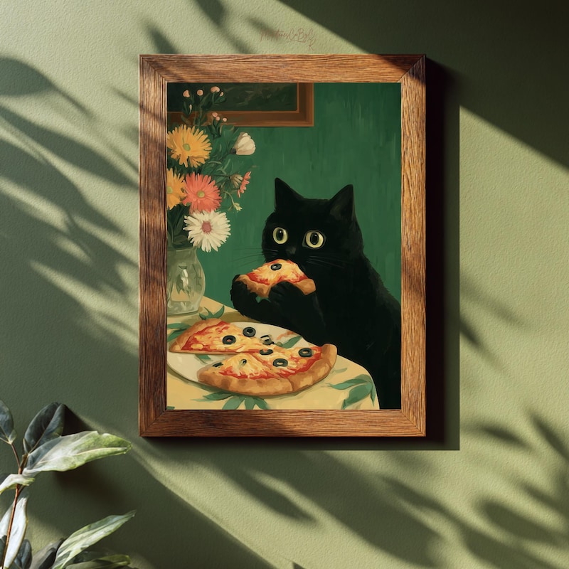 Retro Cat Eating Print - Etsy UK