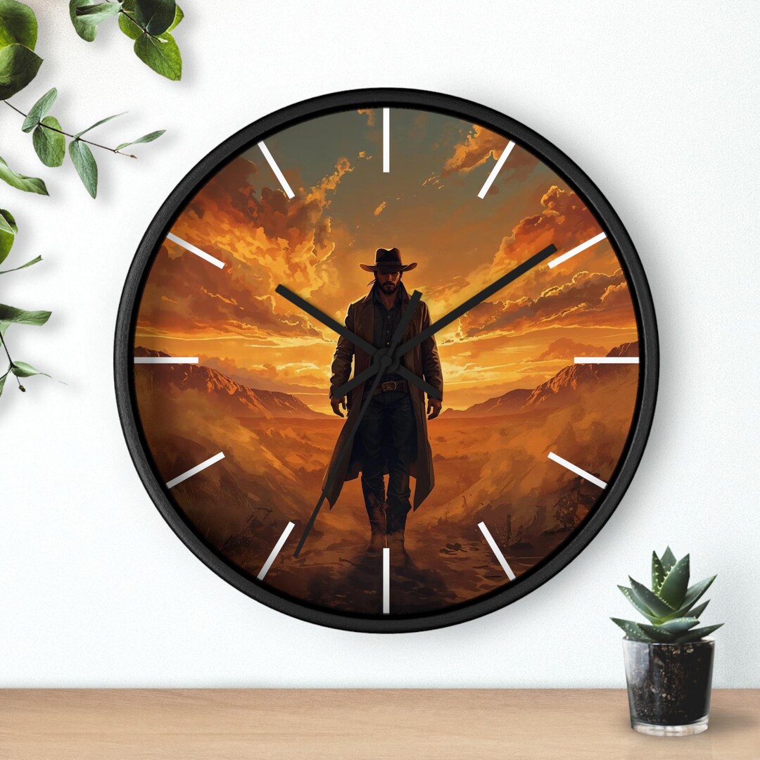 Western Cowboy Wall Clock, Realistic Sunset Desert Art, Old West Cowboy ...