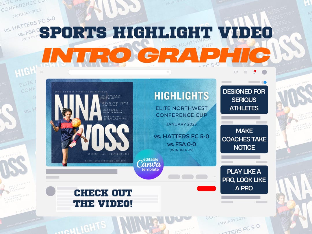 Sports Highlight Video Intro Graphic | Editable Canva Template ...